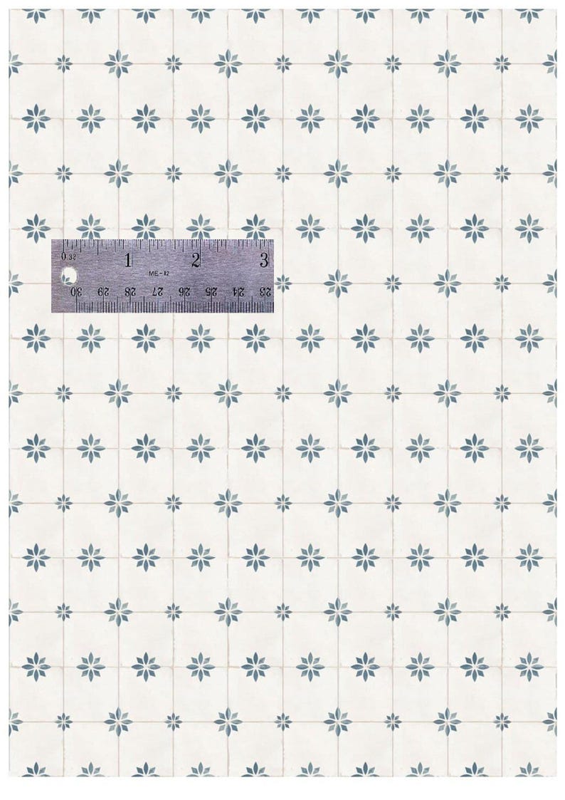 1/12 1/24 1/48 Dollhouse Vintage Old Matte Blue Floral Pattern Wall ...