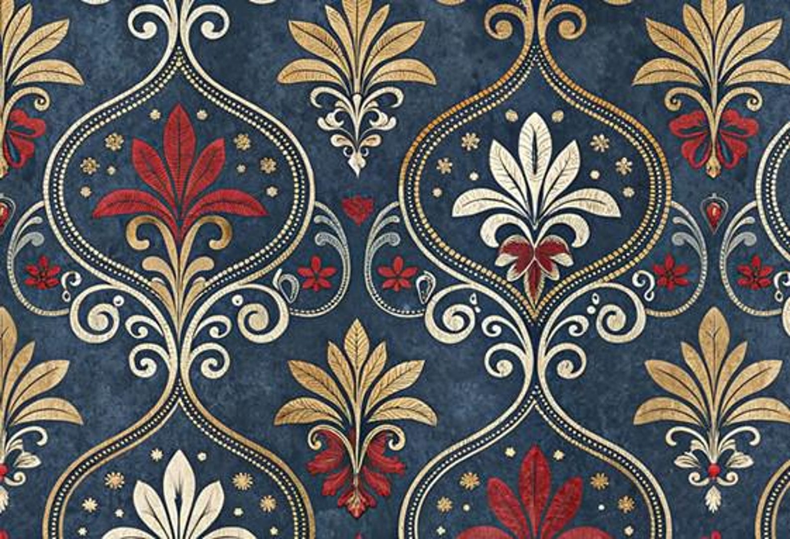 1/6 1/12 1/24 Dollhouse Vintage Red Gold Navy Blue Floral Baroque ...