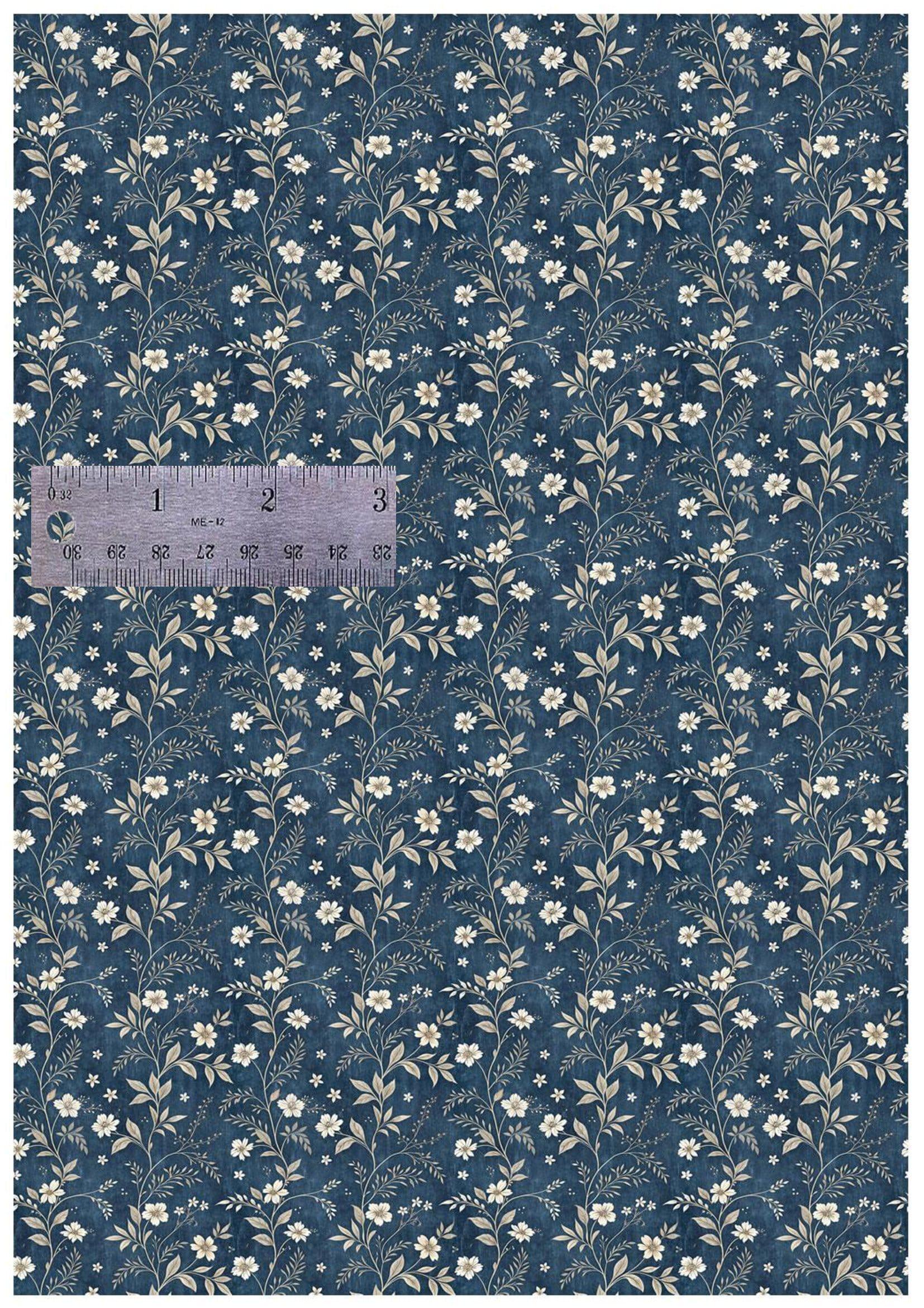 1/6 1/12 1/24 Dollhouse Vintage Beige & White Floral on Dark Blue ...