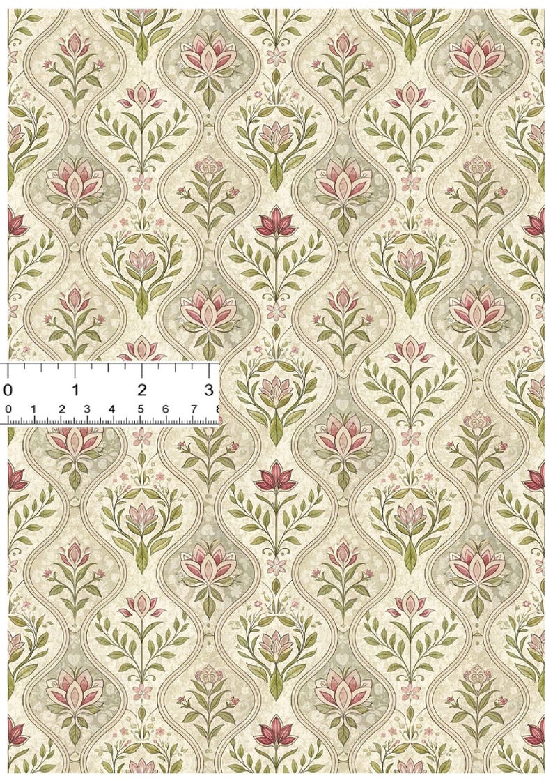 Miniature Vintage Folk Floral Pattern Wallpaper 1/6 1/12 1/24 Dollhouse ...