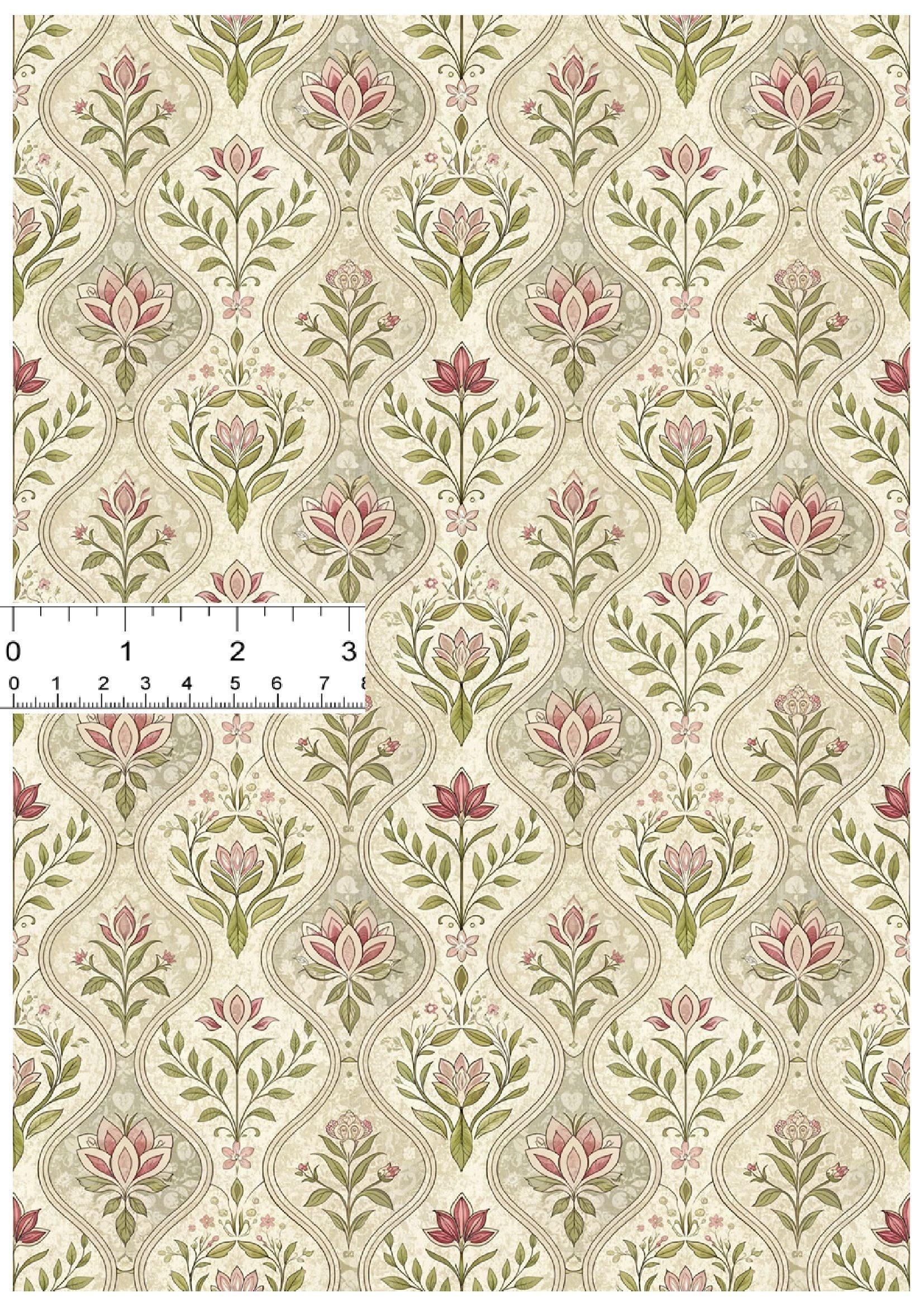 Miniature Vintage Folk Floral Pattern Wallpaper 1/6 1/12 1/24 Dollhouse ...