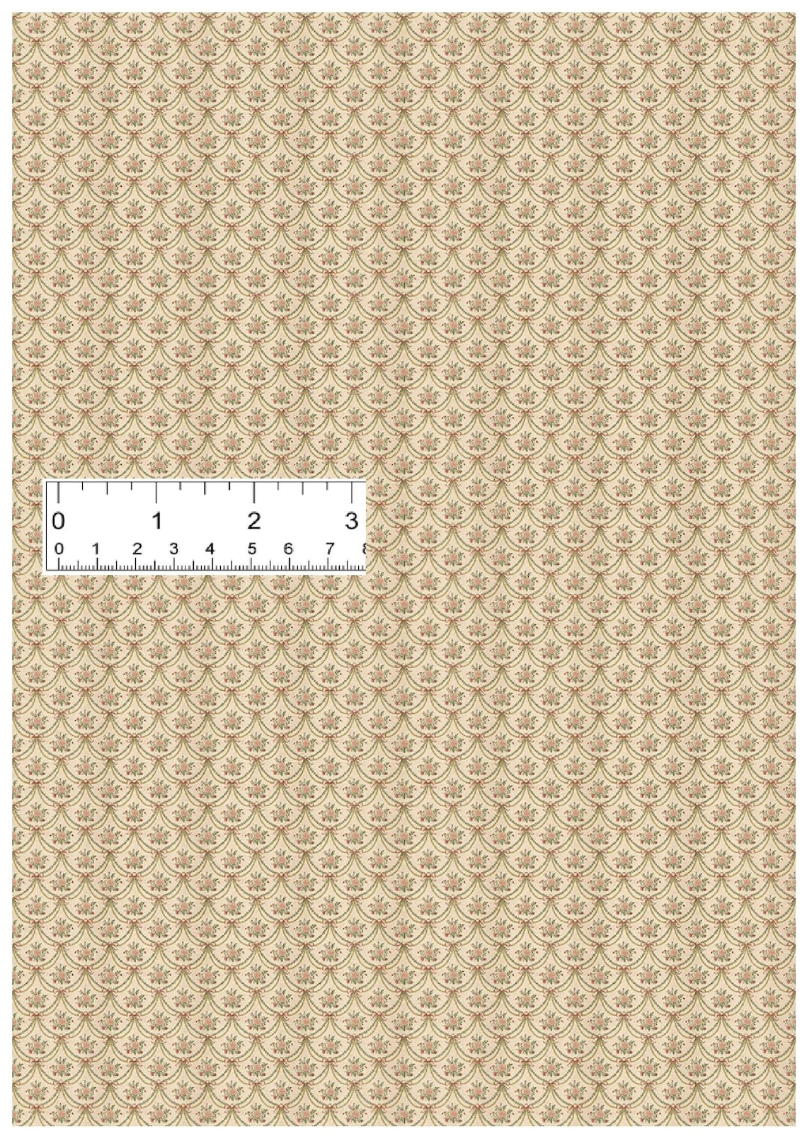Dollhouse Peach Rose Ribbon Nursery Wallpaper 1/6 1/12 1/24 Miniature ...