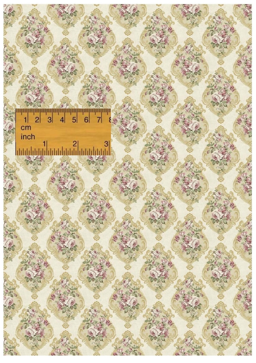 1/6 1/12 1/24 1/48 Miniature Dollhouse Matte Rose and Damask Motifs ...