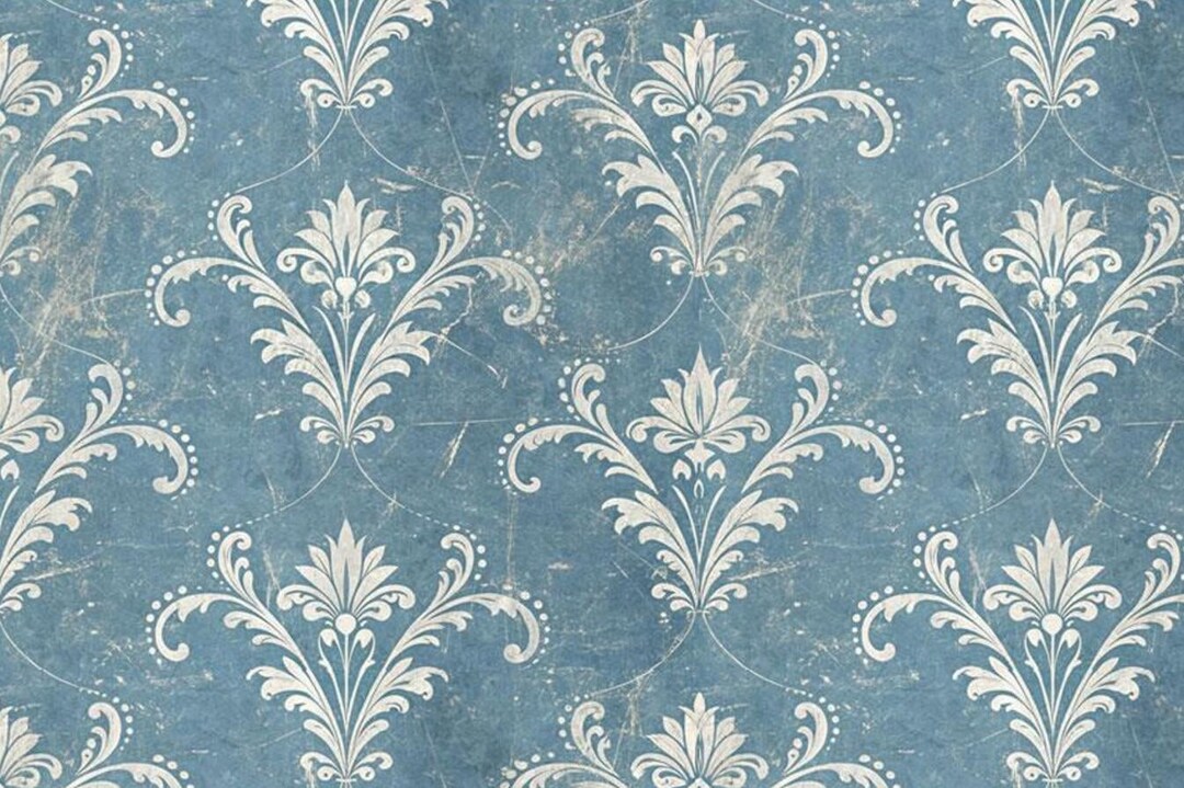 1/6 1/12 1/24 Dollhouse Antique Vintage Blue & White Damask Wallpapers ...