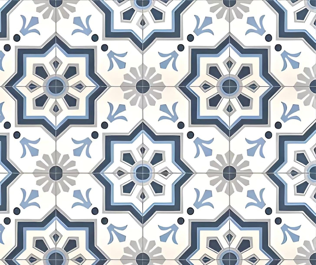 6th 12th 24th Scale Dollhouse Miniature Blue Tones Geometric Decorative ...