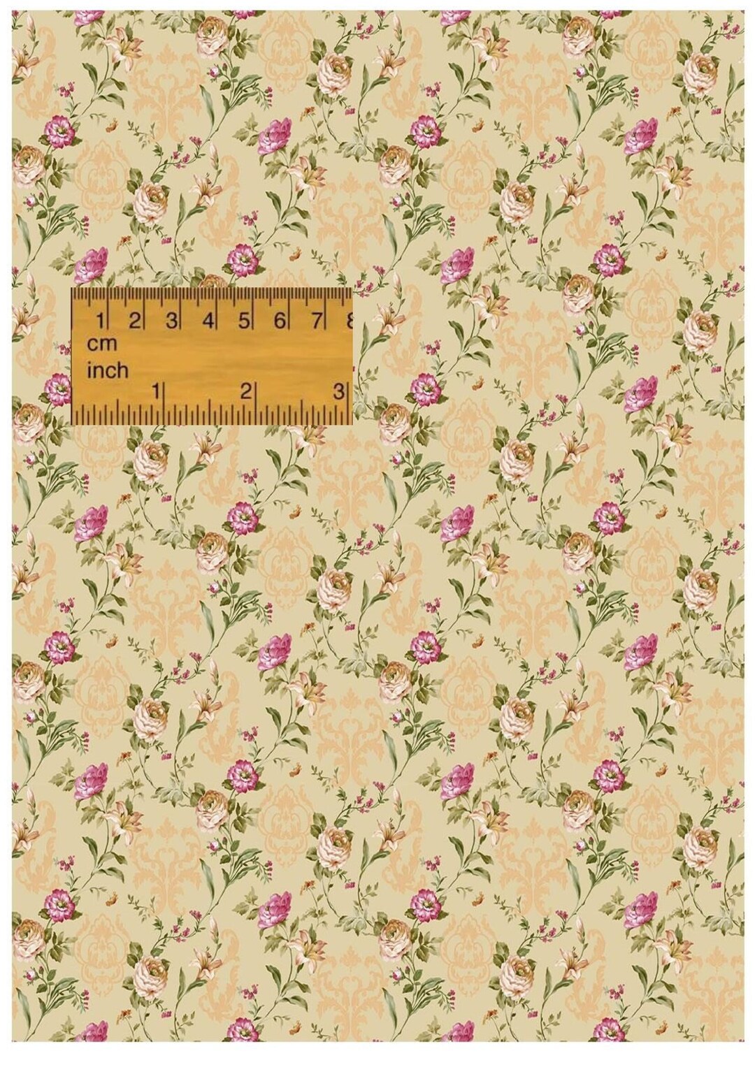 1/6 1/12 1/24 Miniature Dollhouse Rose and Flower Patterned Wallpapers ...