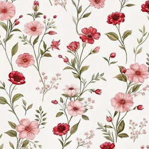 1/6 1/12 1/24 Dollhouse Romantic Pink & Red Floral Pattern Wallpaper ...