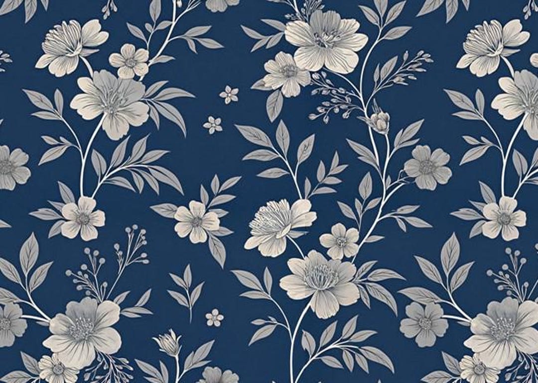 1/6 1/12 1/24 Dollhouse Elegant Vintage Gray Floral Pattern on Deep ...