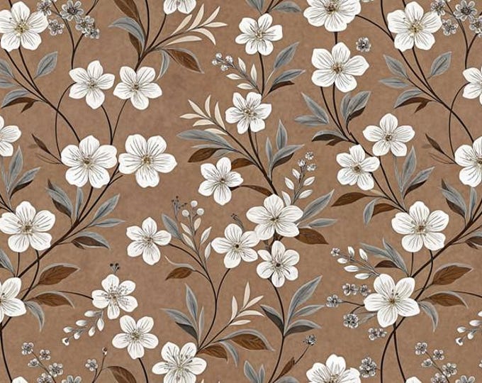 1/6 1/12 1/24 Dollhouse Vintage White Floral Pattern on Brown ...