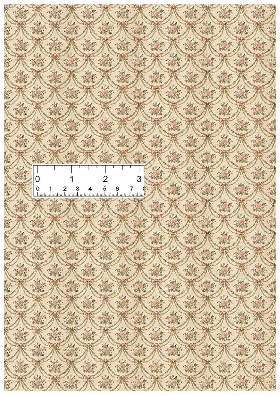 Dollhouse Peach Rose Ribbon Nursery Wallpaper 1/6 1/12 1/24 Miniature ...