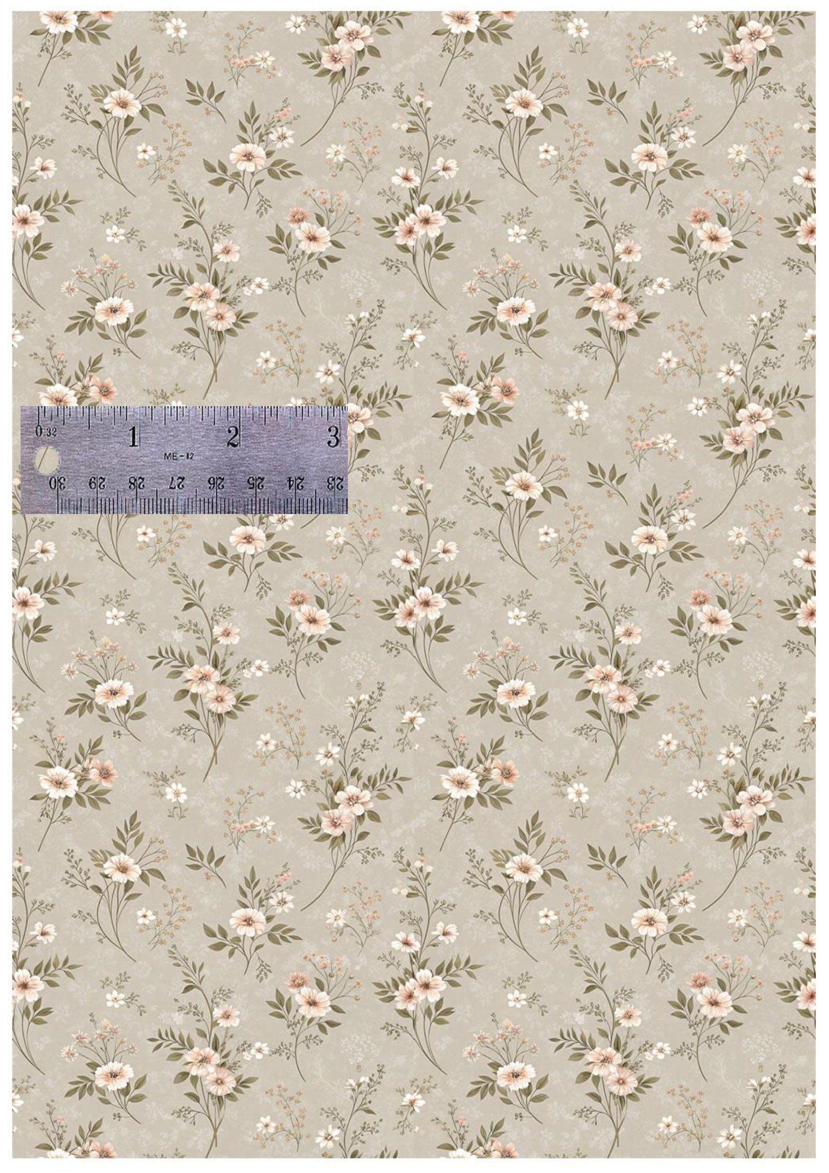 1/6 1/12 1/24 Dollhouse Vintage Soft Beige Botanical Floral Pattern ...