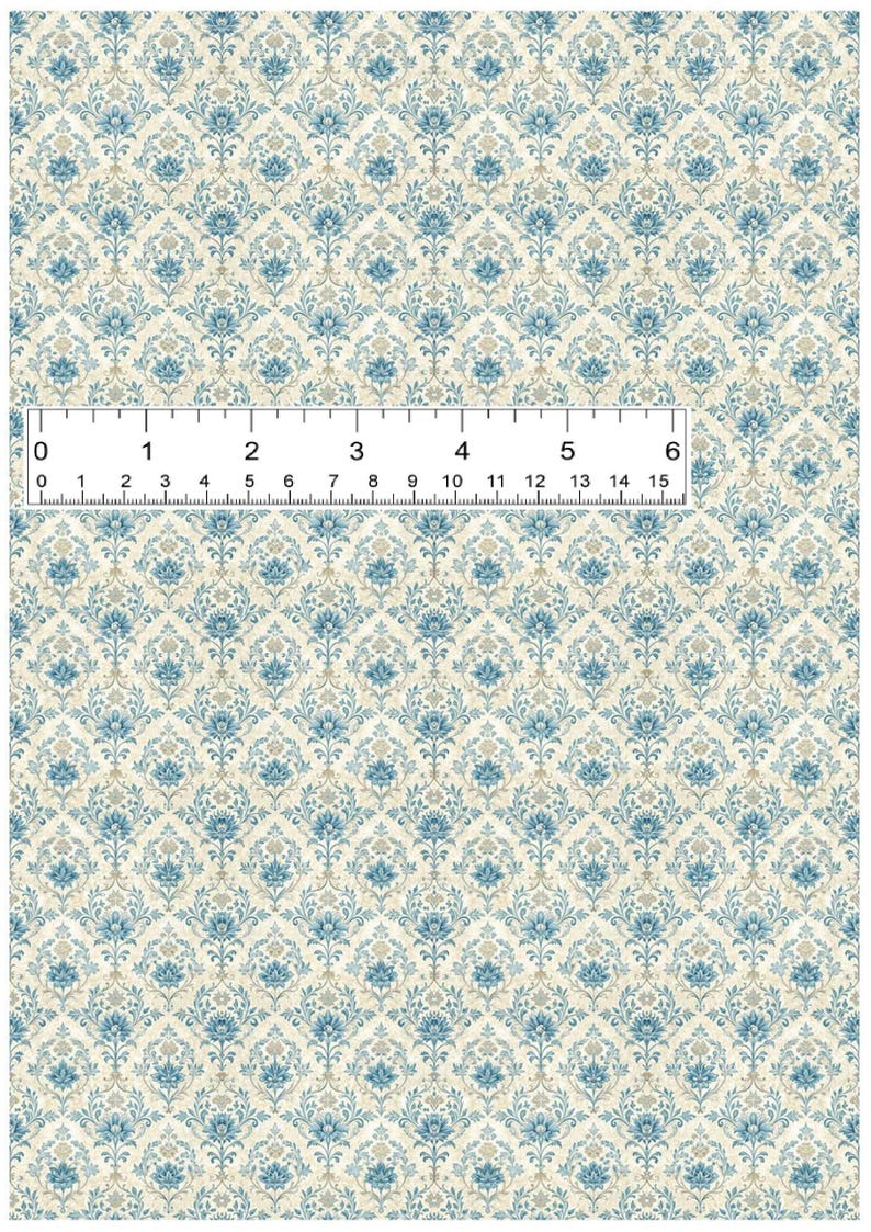 1/6 1/12 Dollhouse Vintage Blue Damask Victorian Floral Wallpaper ...