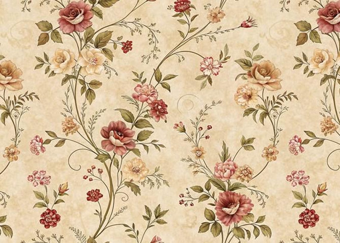 1/6 1/12 1/24 Dollhouse Vintage Aged Faded Red Yellow Rose Pattern ...