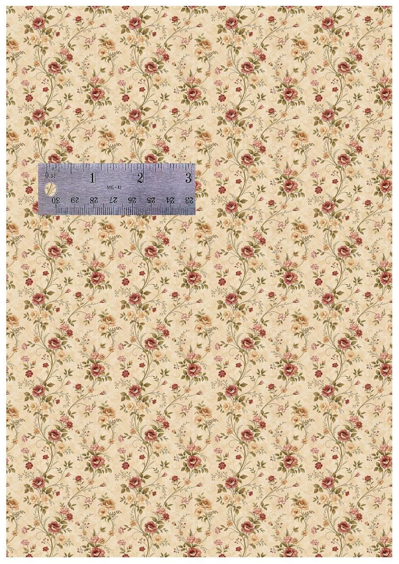 1/6 1/12 1/24 Dollhouse Vintage Aged Faded Red Yellow Rose Pattern ...
