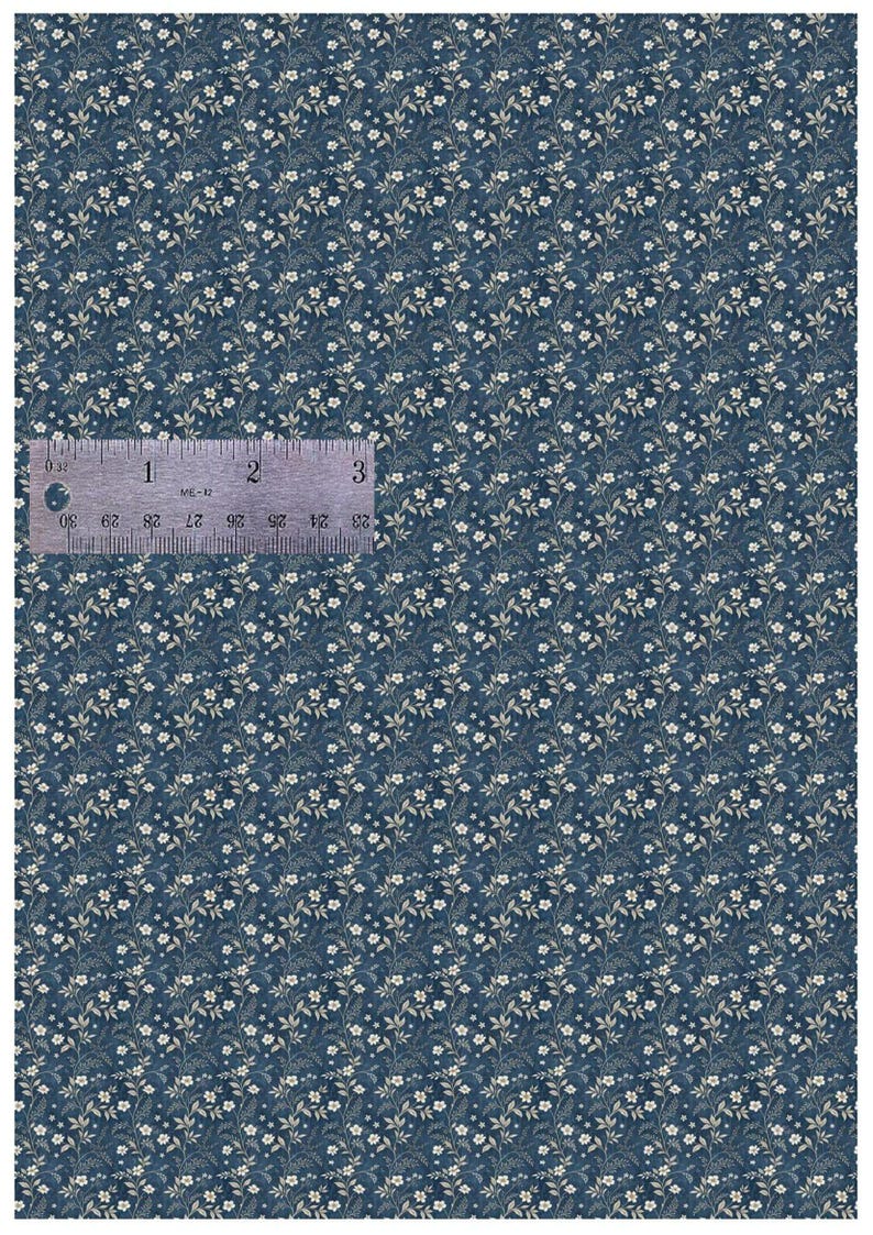 1/6 1/12 1/24 Dollhouse Vintage Beige & White Floral on Dark Blue ...