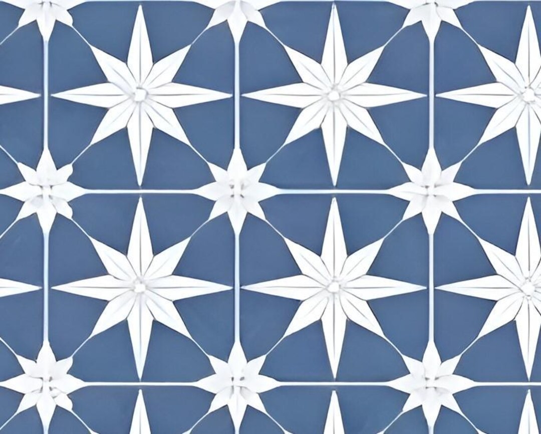 1/12 1/24 Dollhouse Miniature Blue White Stella Day Cement Wall Floor ...