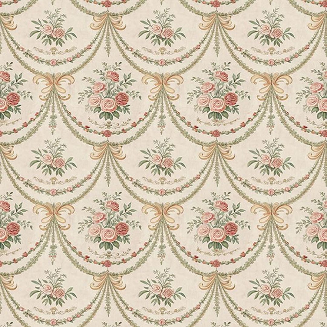 1/6 1/12 1/24 Dollhouse Miniatures Vintage Floral Swag Damask Wallpaper ...