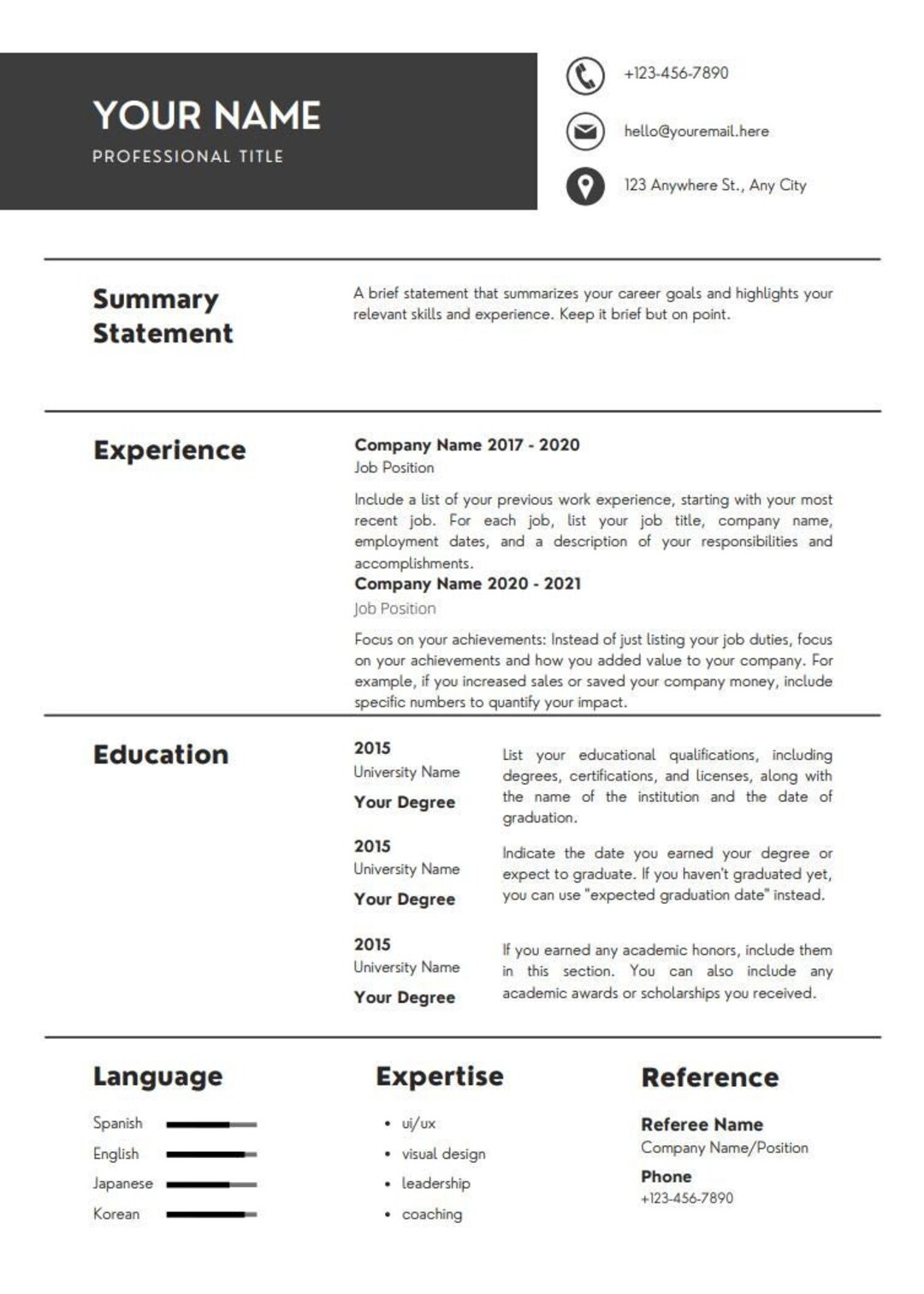 Minimalist Resume - Dark - Etsy