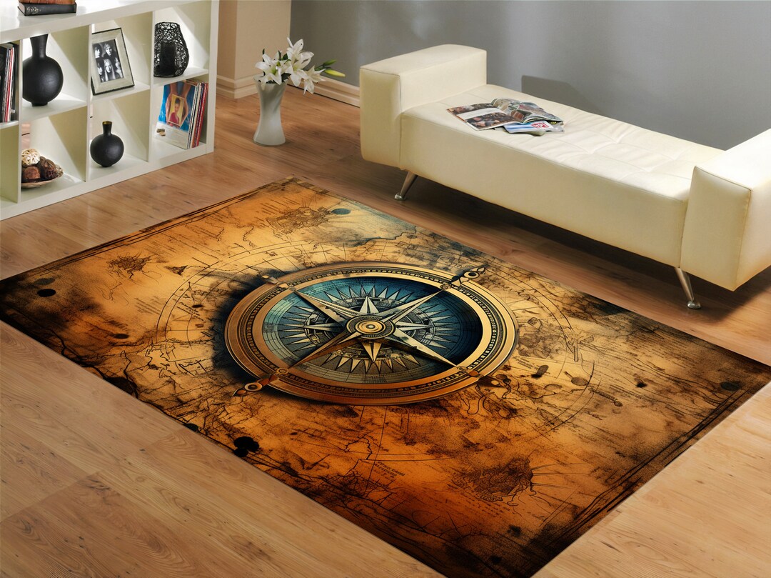 Old Compass Rug, Retro Compass Rug, Compass Rug, Popular Compass Rug ...