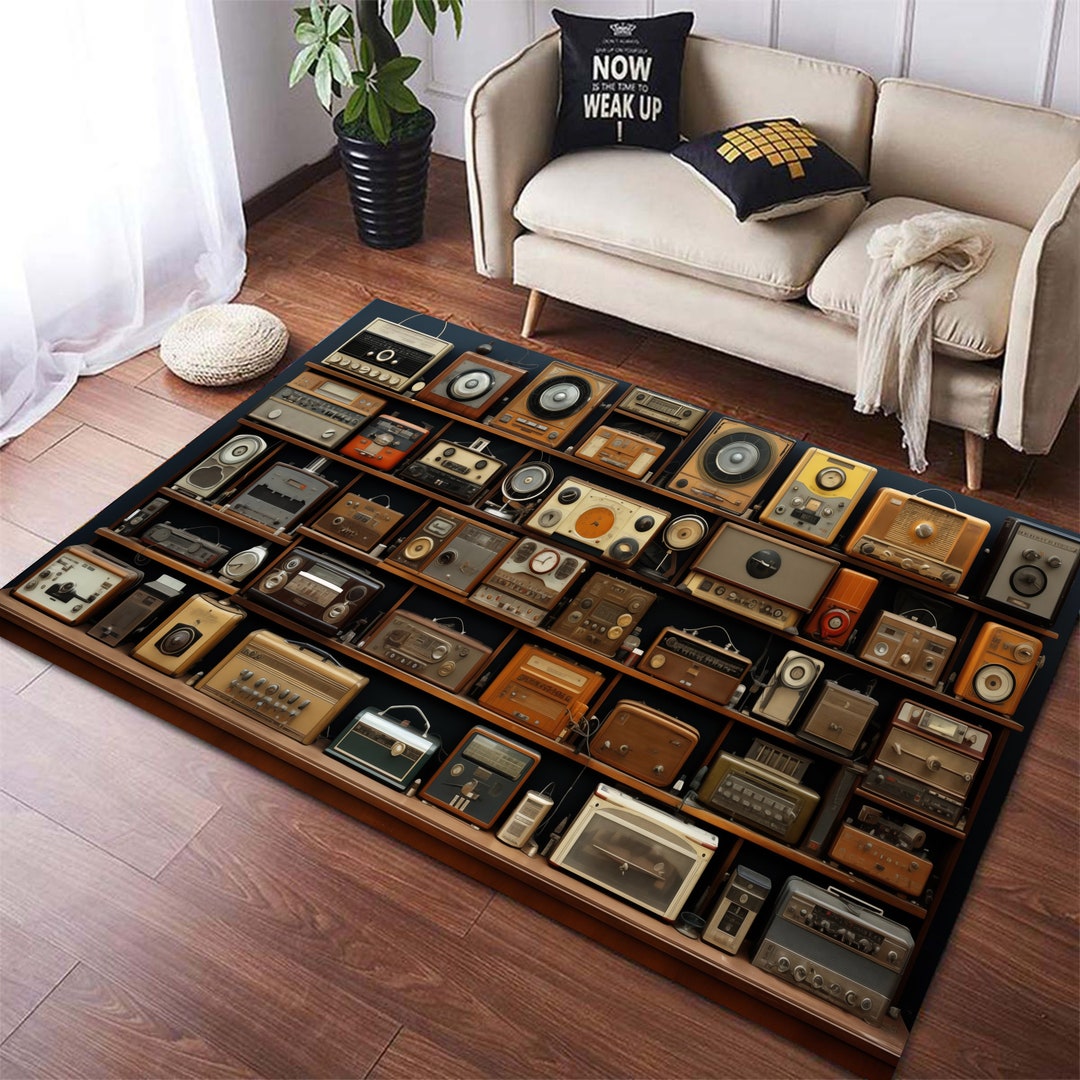 Group of Antique Radios Rug, Classic Radio Collage Rug, 90s Rug, Radio ...