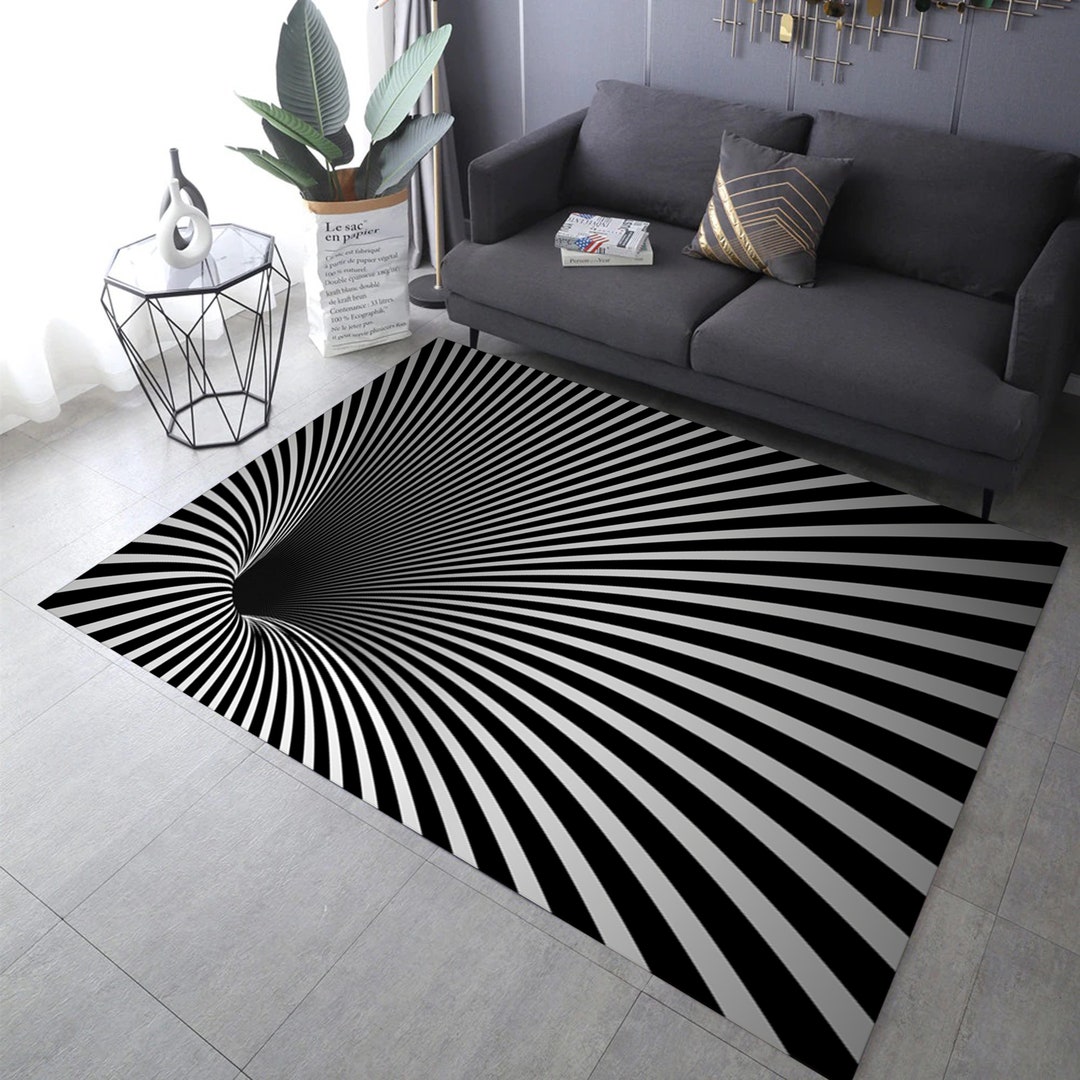 3D Monotone Mystery Vortex Rug, Illusion Rug, Monotone Vortex Rug ...