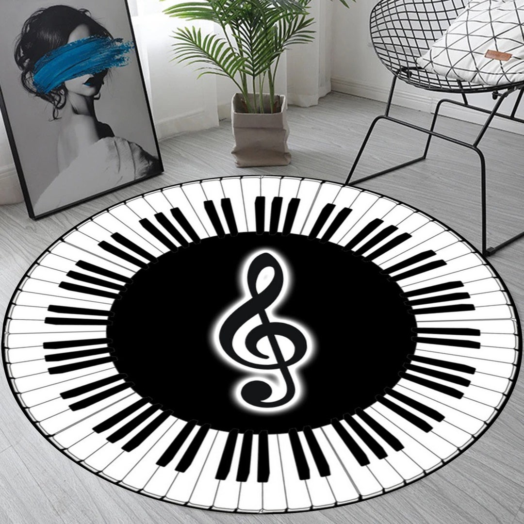 Treble Clef Rug, Round Piano Rug, Music Rug, Music Area Rug, Beatles ...