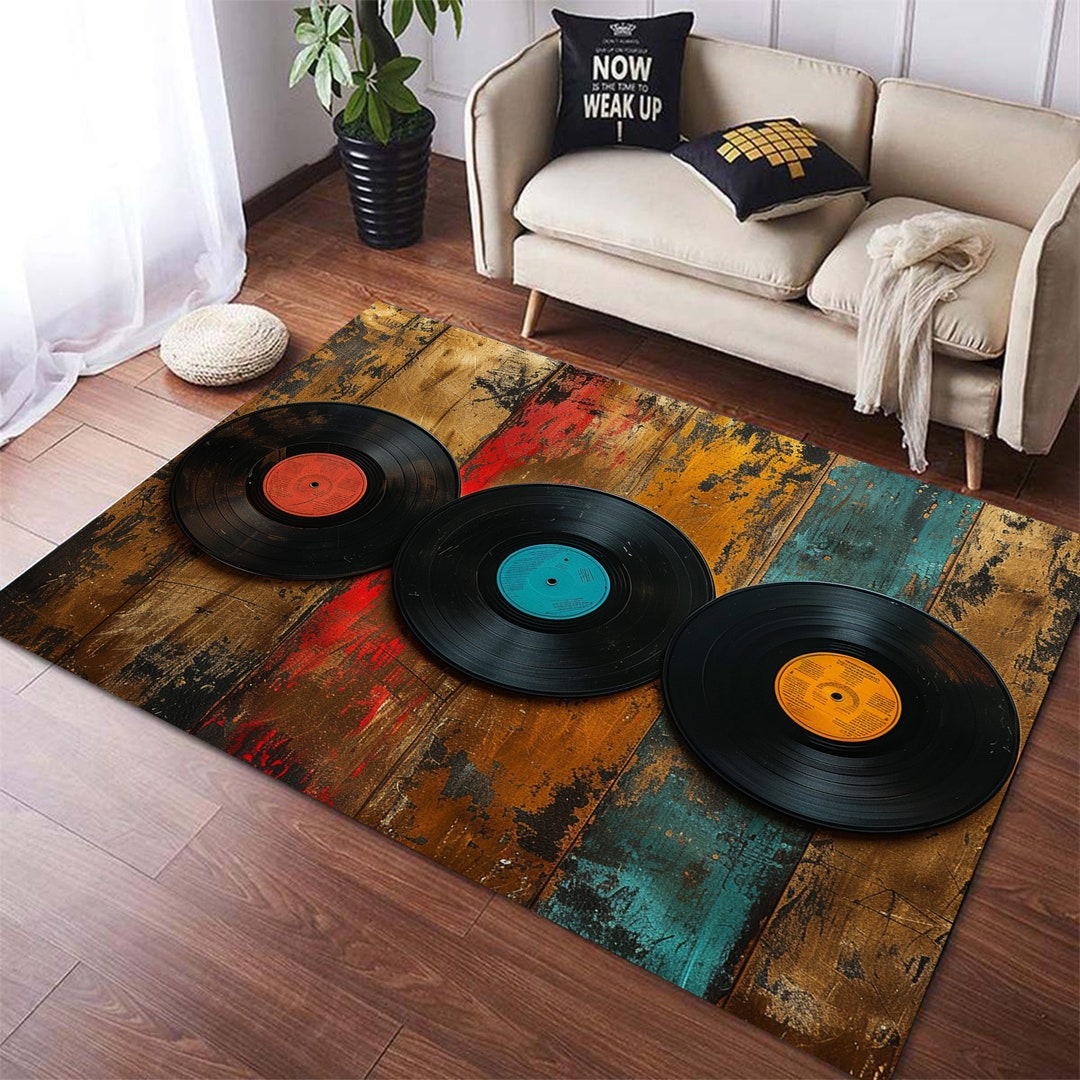 Record Rug, Rustic Gold Design Record Rug, Music Disk Rug, Music Room ...