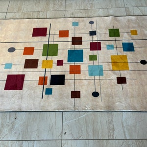 Mid Century Modern Rug, Hand Drawn Mid Century Rug, Mid Century Modern ...