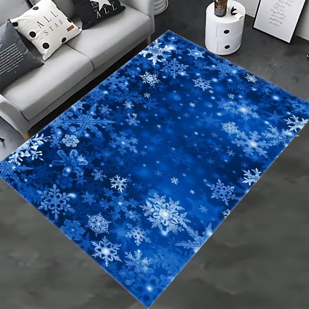 Blue Snowflakes Rug, Christmas Rug, Snow Decoration Rug, Christmas ...
