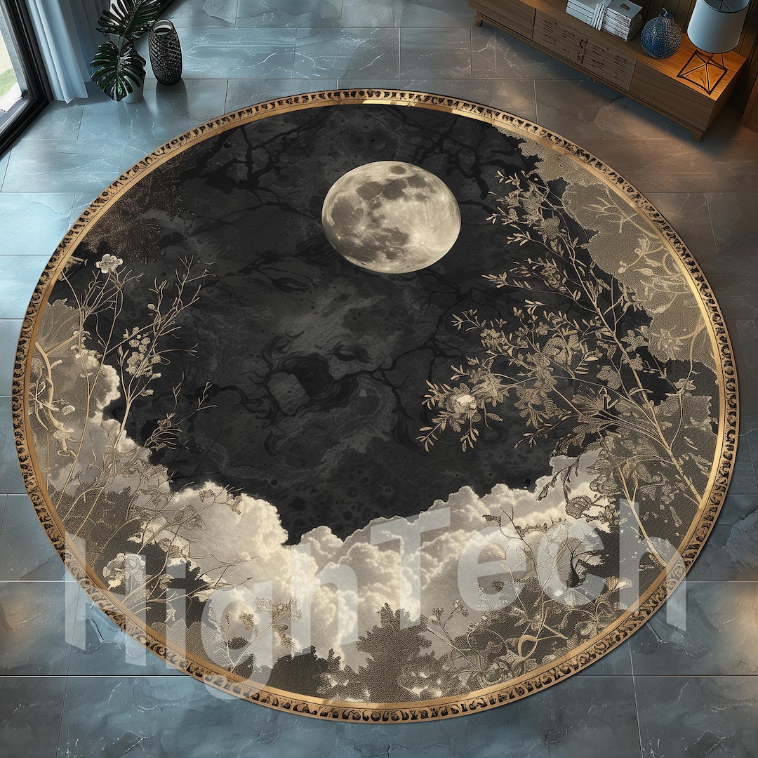 Moon Rug, Round Moon Rug, Bohemian Moon Rug, Boho Moon Rug, Moon Design ...