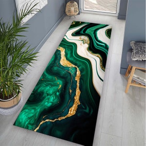 Green Marble Hallway Rug, Marble Runner, Green Gold Marble Rug, Marble ...