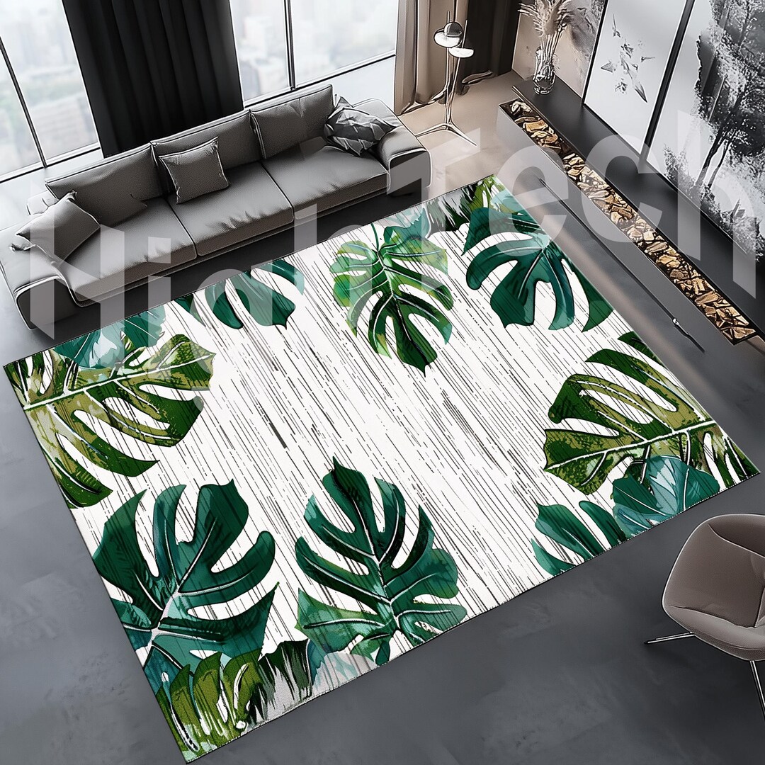 Monstera Rug, Monstera Leaves Rug, Monstera Leaf Rug, Big Green Leaf ...