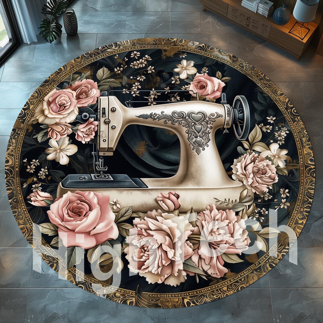Oriental Sewing Rug, Floral Sewing Machine Rug, Vintage Style Sewing ...