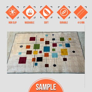 Mid Century Modern Rug, Hand Drawn Mid Century Rug, Mid Century Modern ...