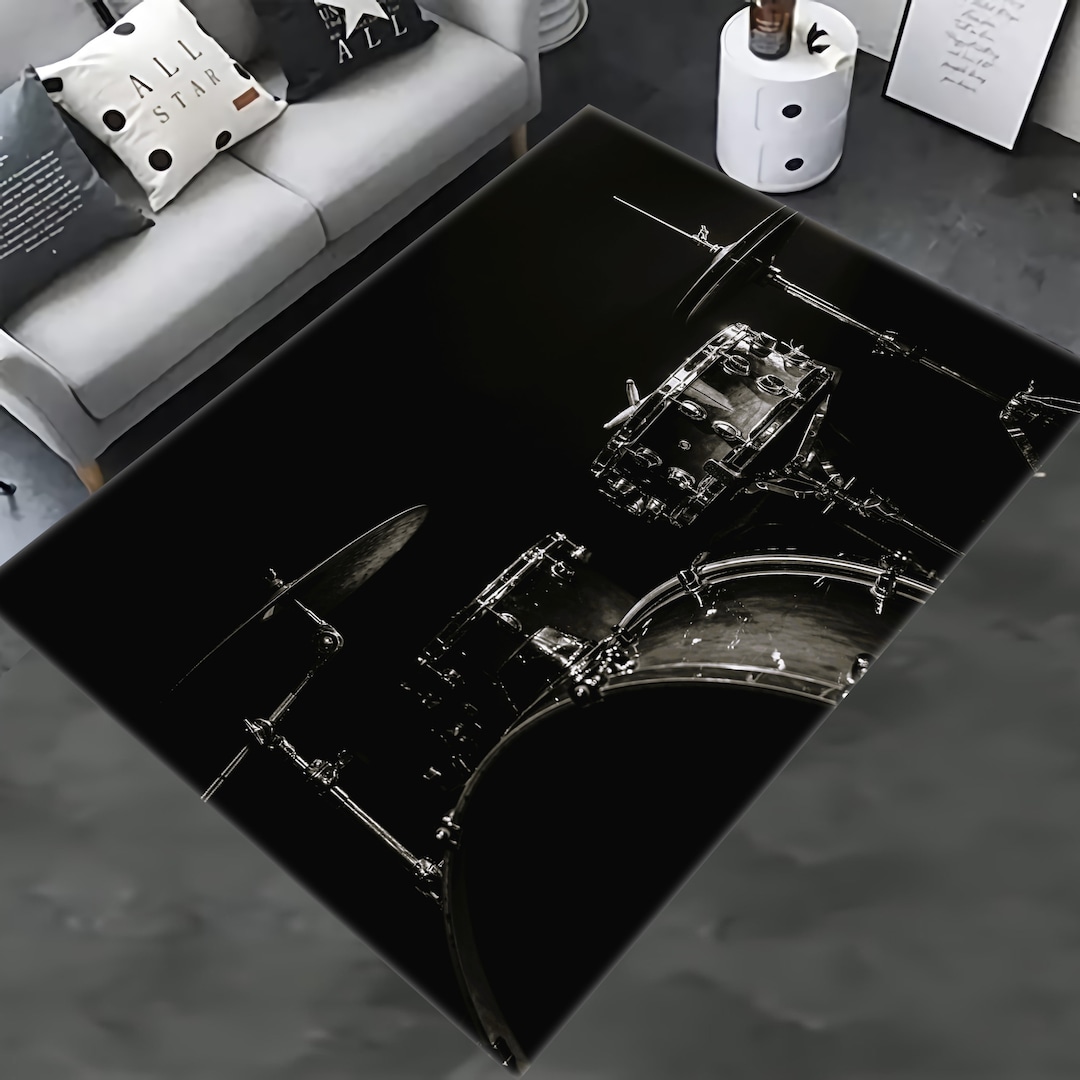 Drum Set Rug, Black Drum Set Rug, Music Rug, Drum Set Area Rug, Music ...