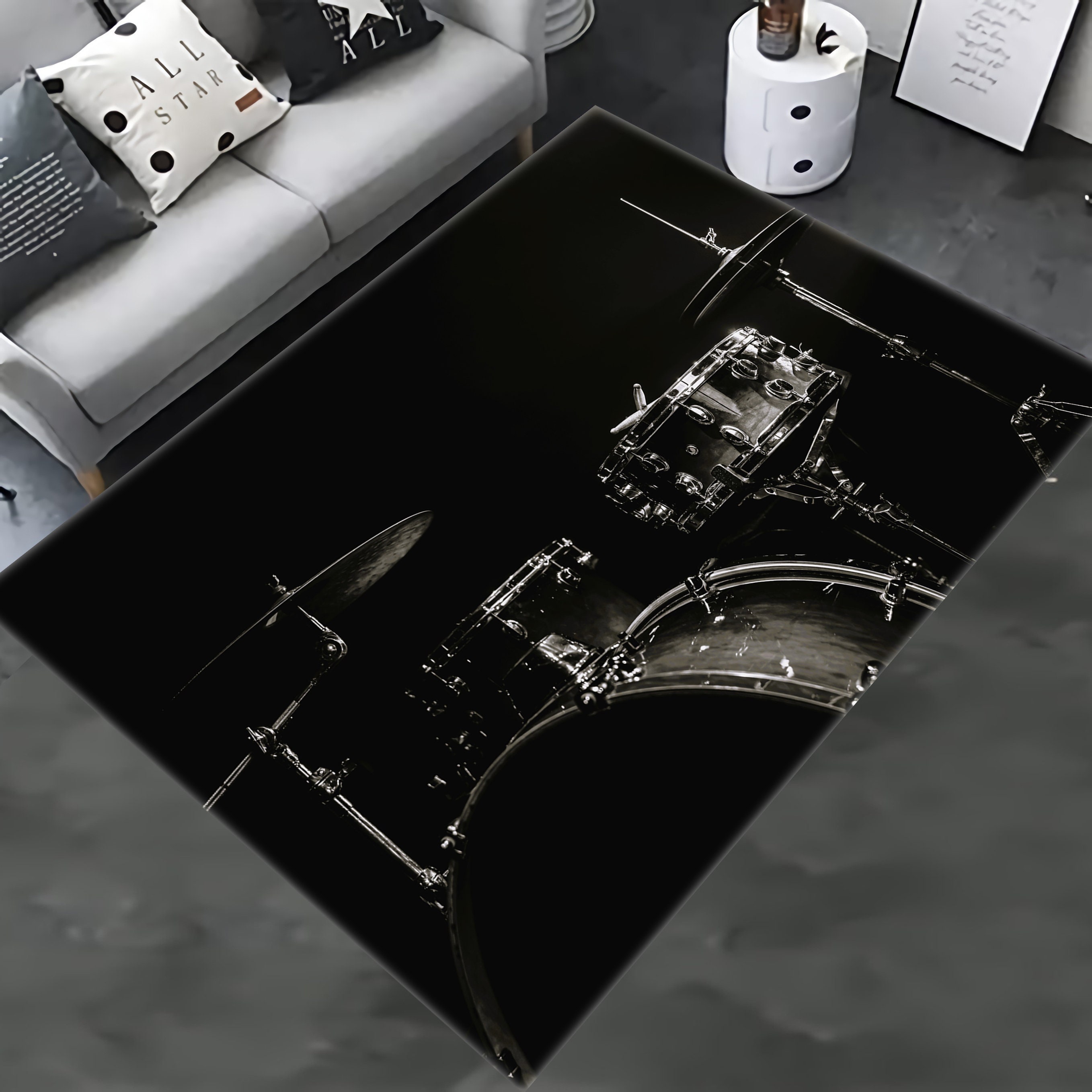 Drum Set Rug Black Drum Set Rug Music Rug Drum Set Area - Etsy