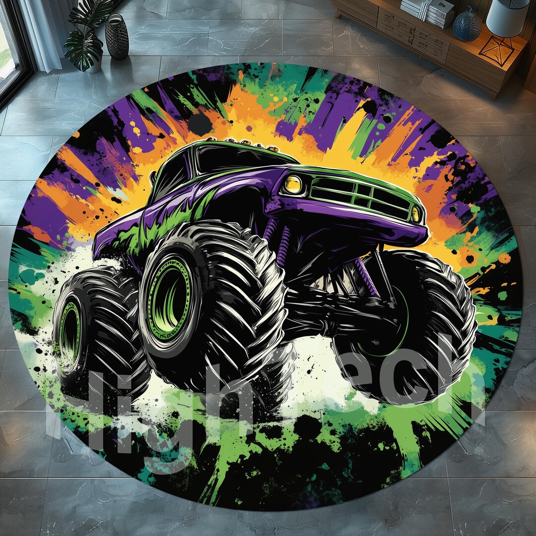 Monster Truck Rug, Monster Truck Round Rug, Boys Room Rug, Kids Room ...