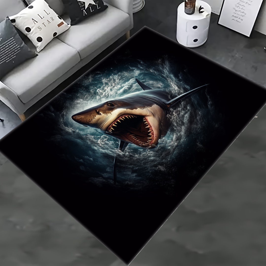 Scary Shark Rug, Deep See Rug, Blue See Rug, Shark Carpet, Wild Life ...