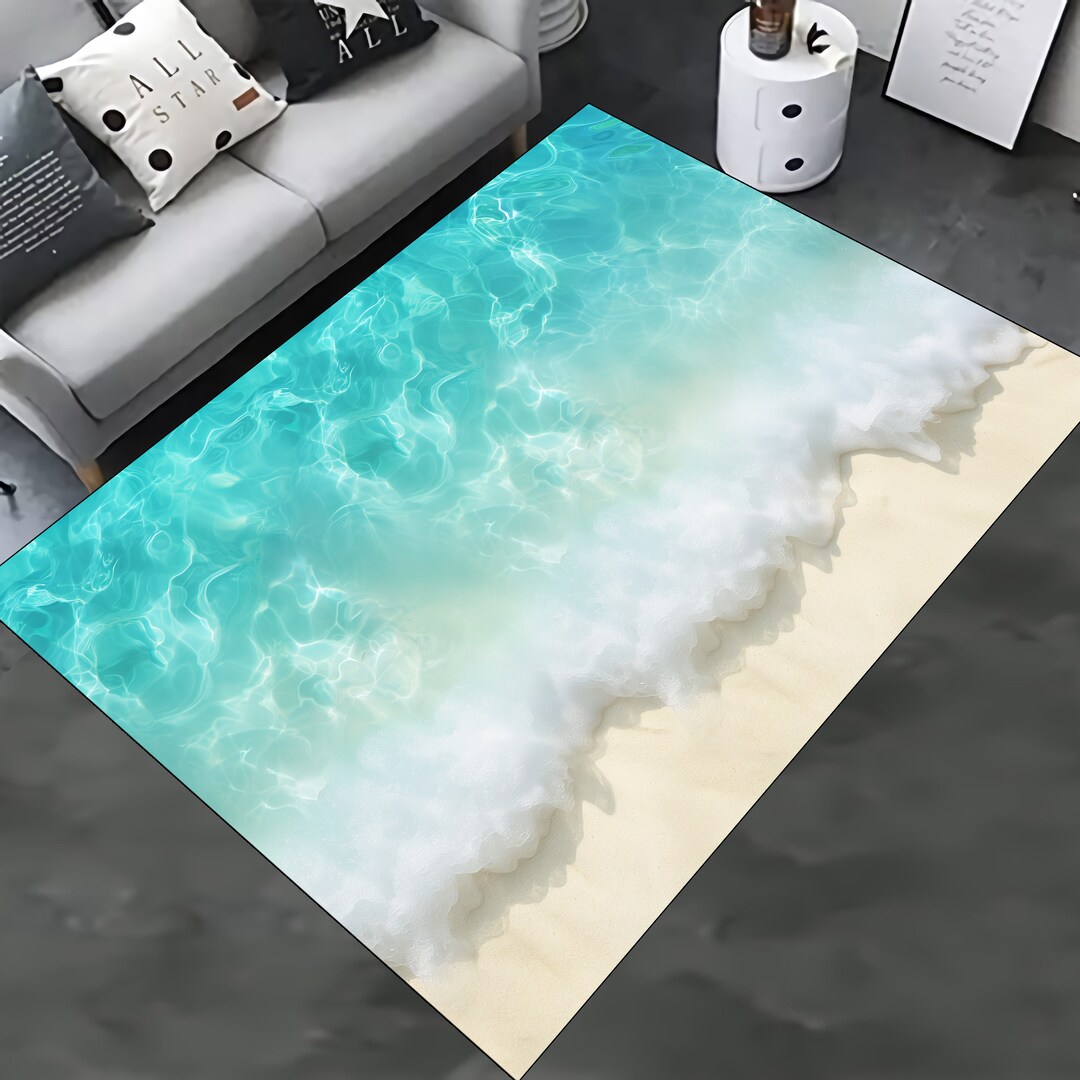 Sea Wave Rug, Beach Rug, Bright Turquoise Wave Rug, Sand Rug, Ocean ...