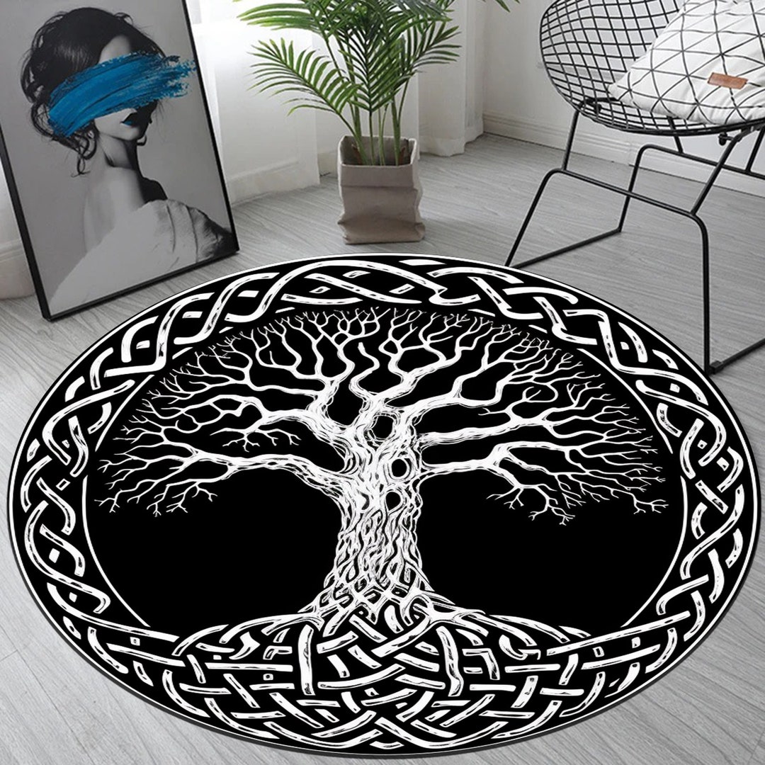 Tree of Life Rug, Black and White Tree Rug, Tree of Life Round Rug ...