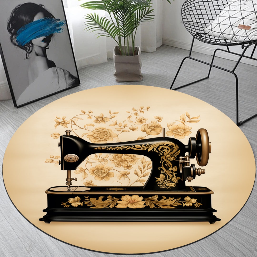 Vintage Style Sewing Machine Rug, Sewing Machine Round Rug, for Women ...