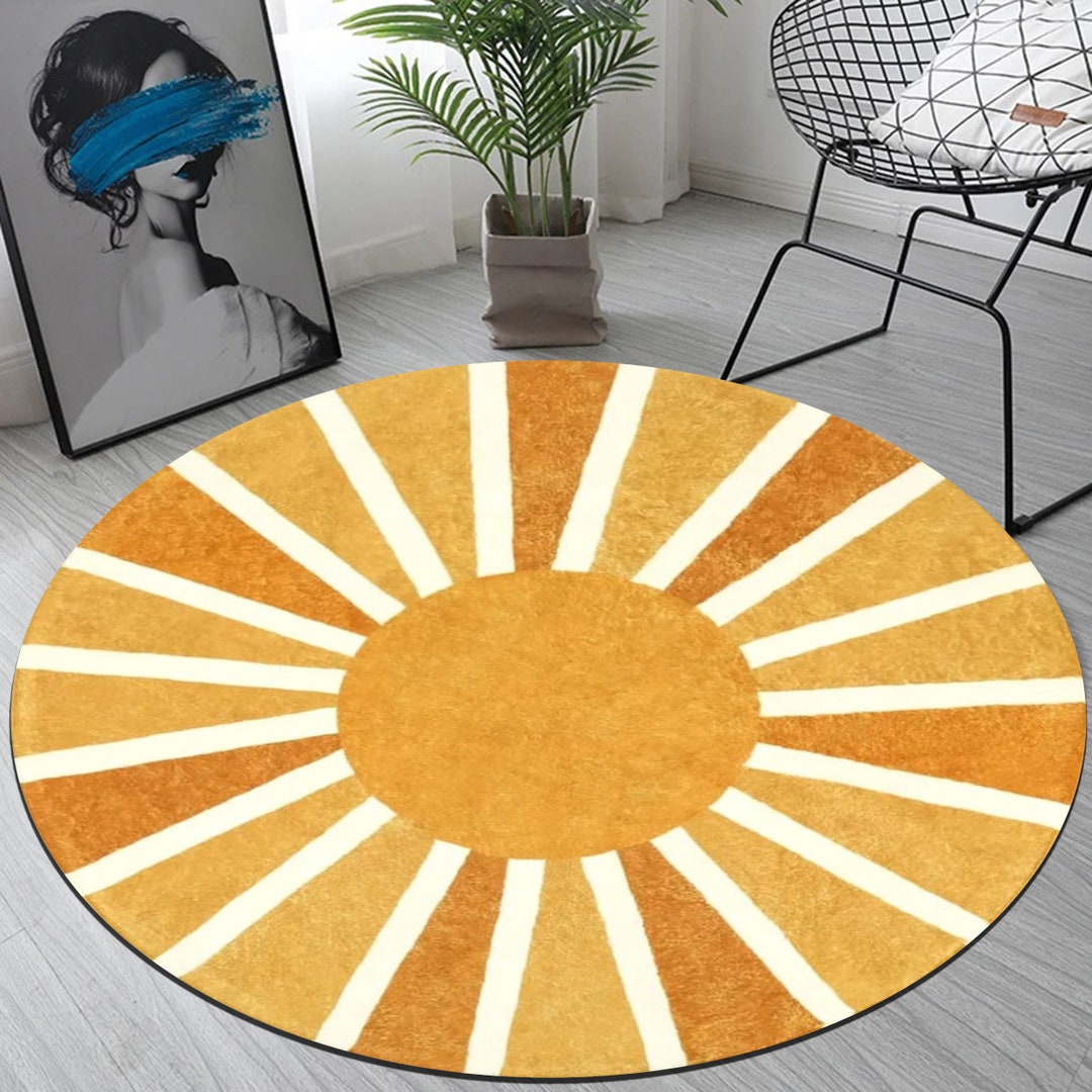 Sun Round Rug, Boho Sun Rug, Sunrise Boho Rug, Boho Sun Logo Rug, Mid ...