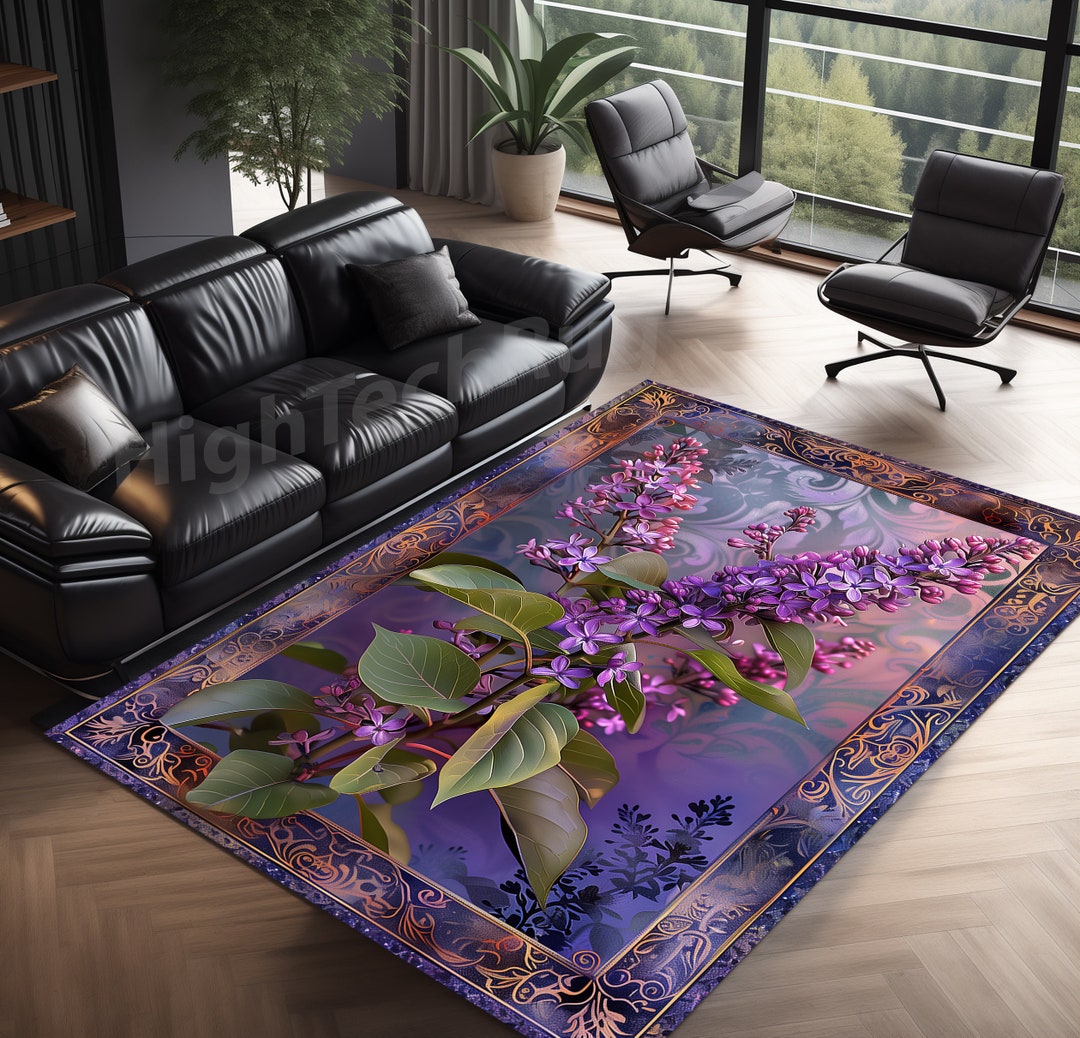 Oriental Lilacs Rug, Traditional Lilac Rug, Lilac Area Rug, Lavender ...