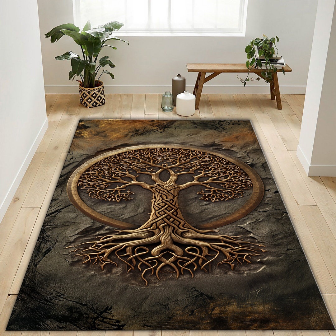 Tree of Life Rug, Tree of Life Rug, Black Gold Tree of Life Rug, Tree ...
