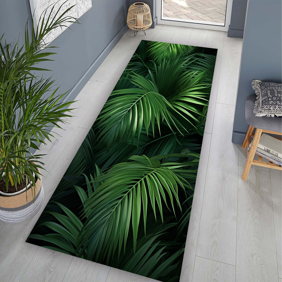 Palm Tree Leaves Runner, Jungle Leaf Runner, Rainforest Tropical Rug ...