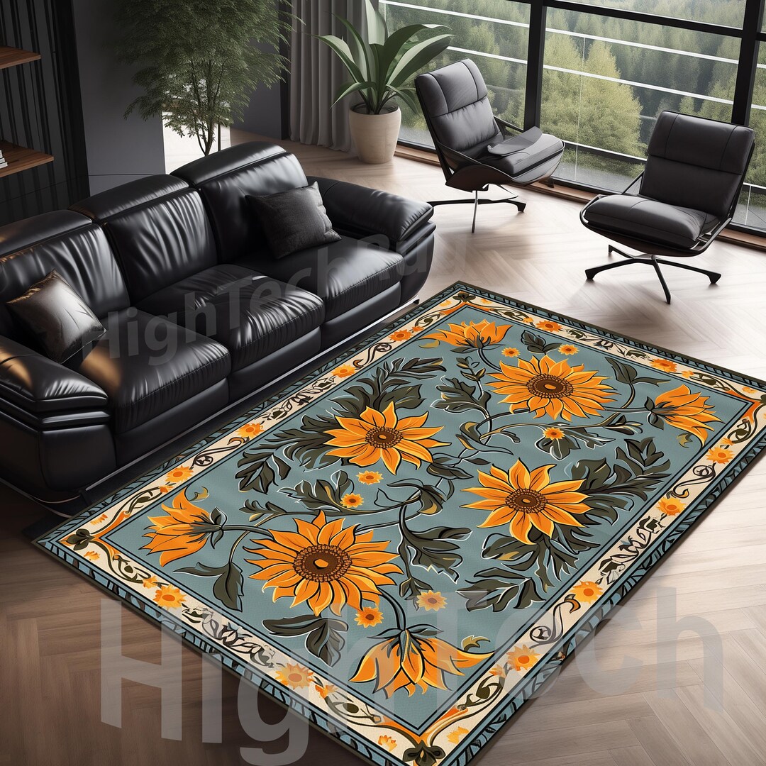 Flower Garden Rug, Traditional Sunflower Rug, Sunflower Pattern Rug ...