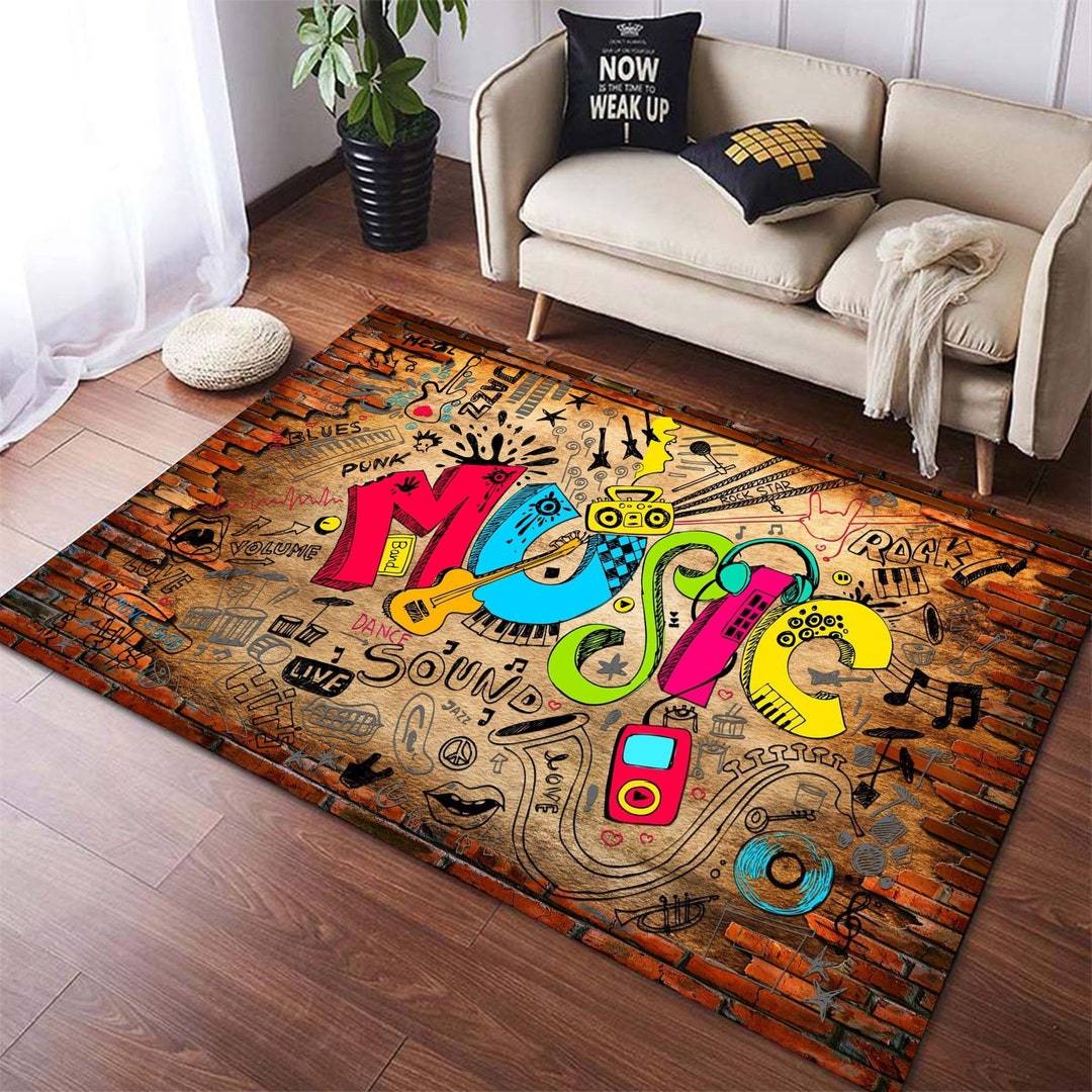 Graffiti Style Music Rug, Colorful Pop Art Music Rug, Musical ...