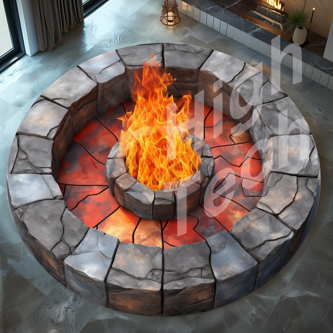 Fire Pit Print Rug, Fire Pit Look Rug, 3D Look Stone Fire Pit Rug ...