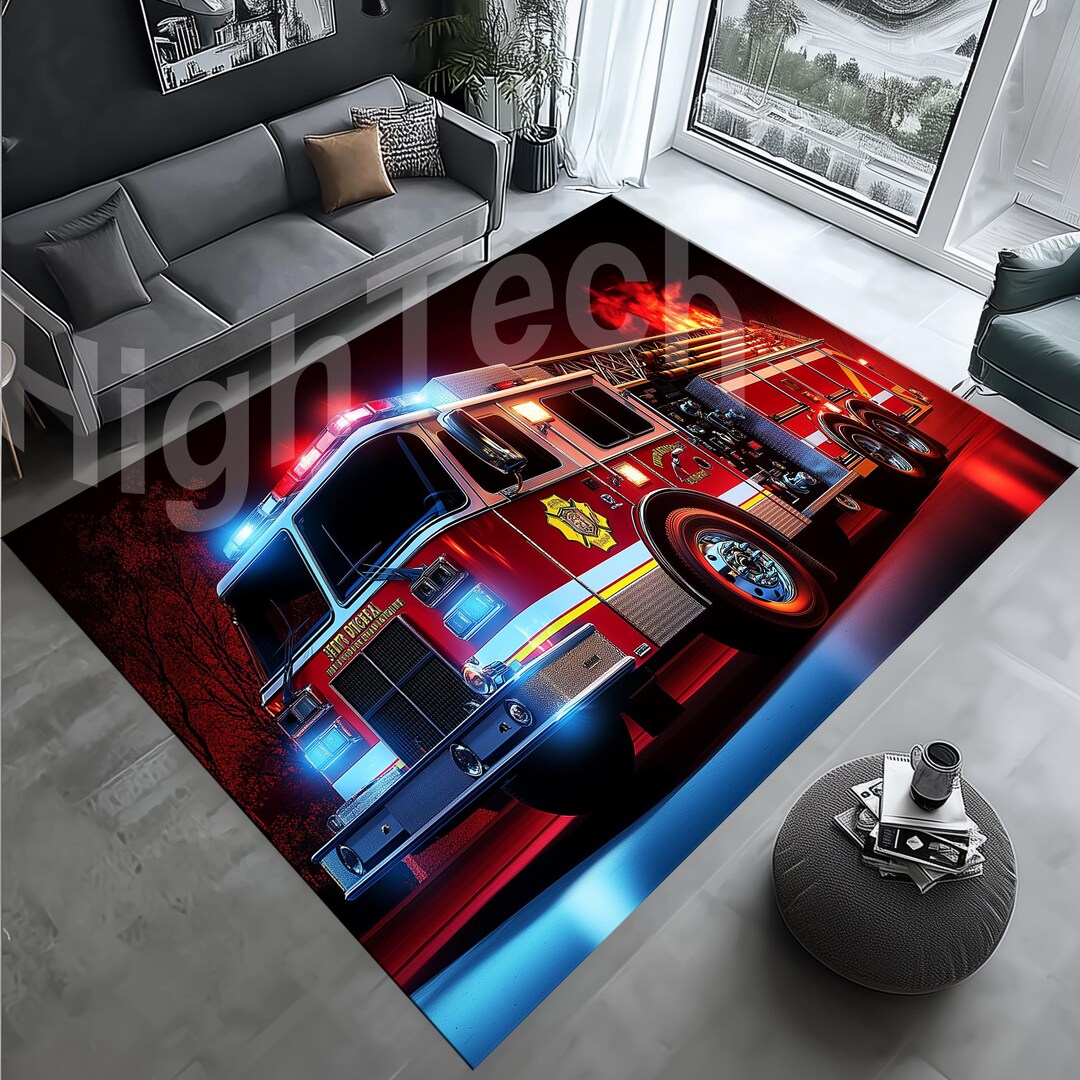 Fire Truck Design Rug, Truck Rug, Fire Truck Area Rug, Kids Room Rug ...