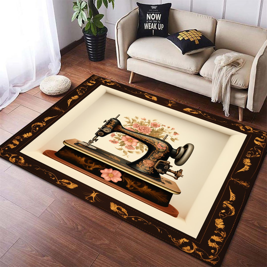 Sewing Machine Rug, Vintage Style Sewing Machine Rug, Traditional Style ...